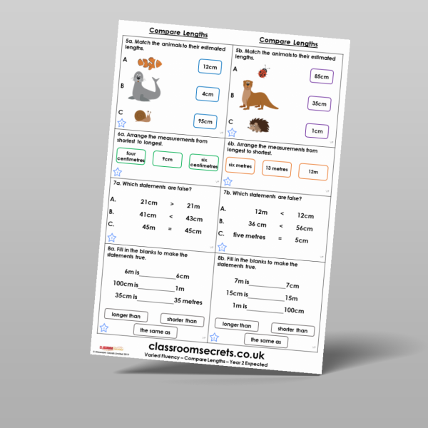 Year 2 Compare Lengths Varied Fluency Resource | Classroom Secrets