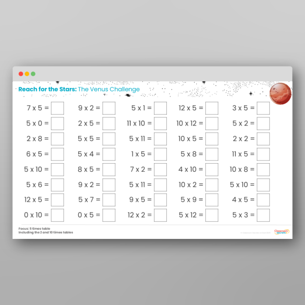 Challenge 2 Venus 5 Times Table Resource | Classroom Secrets