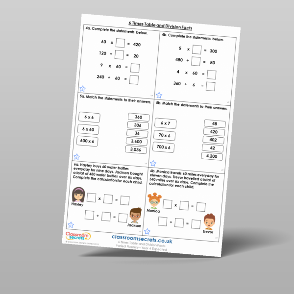 Year 4 6 Times Table And Division Facts Varied Fluency Resource ...
