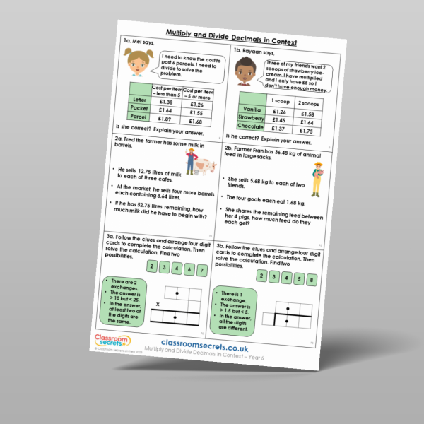 Year 6 Multiply And Divide Decimals In Context Reasoning And Problem ...