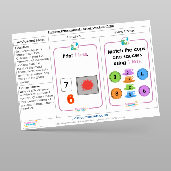 Eyfs Recall One Less Provision Enhancement Resource | Classroom Secrets