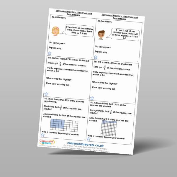 Year 6 Equivalent Fractions Decimals And Percentages Reasoning And