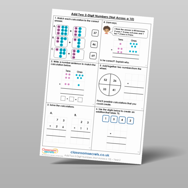 Year 2 Add Two 2 Digit Numbers Not Across A 10 Mixed Activity Resource ...