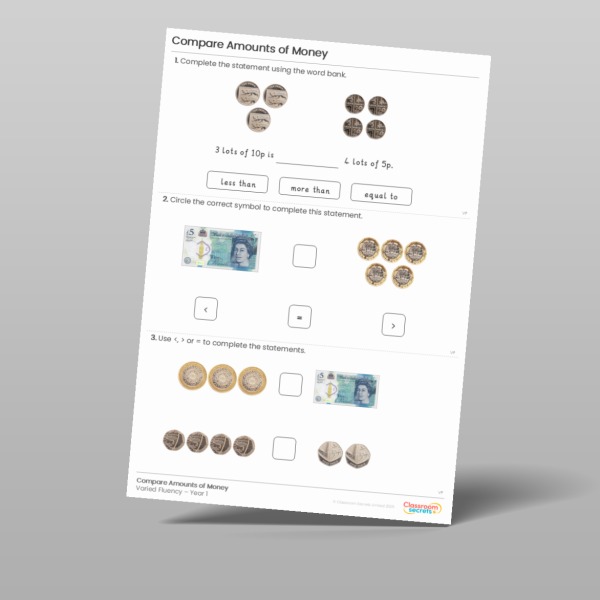 Year 1 Compare Amounts Of Money Varied Fluency Resource | Classroom Secrets