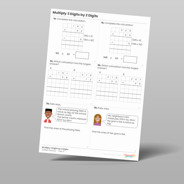 Year 5 Multiply 3 Digits By 2 Digits Varied Fluency Resource ...
