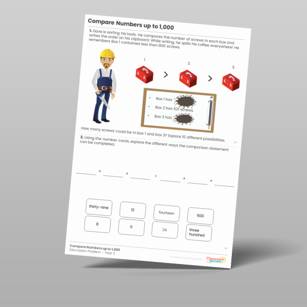Year 3 Compare Numbers Up To 1 000 Discussion Problem Resource ...