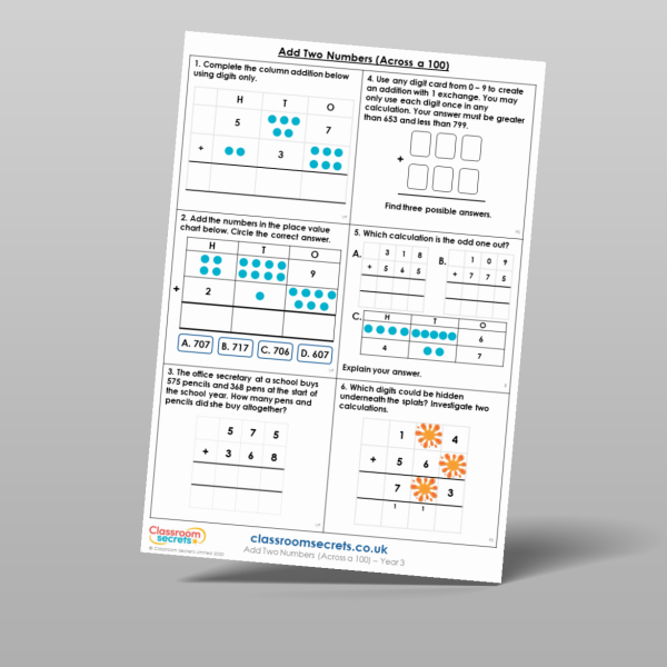 Year 3 Add Two Numbers Across 100 Mixed Activity Resource Classroom Secrets
