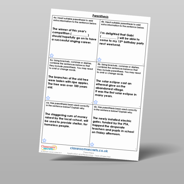 Parenthesis Application and Reasoning Resource | Classroom Secrets