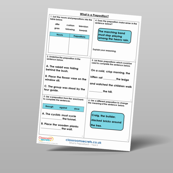 Year 3 What Is A Preposition Mixed Activity 2 Resource | Classroom Secrets