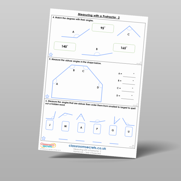 Year 5 Measuring With A Protractor 2 Homework Resource | Classroom Secrets