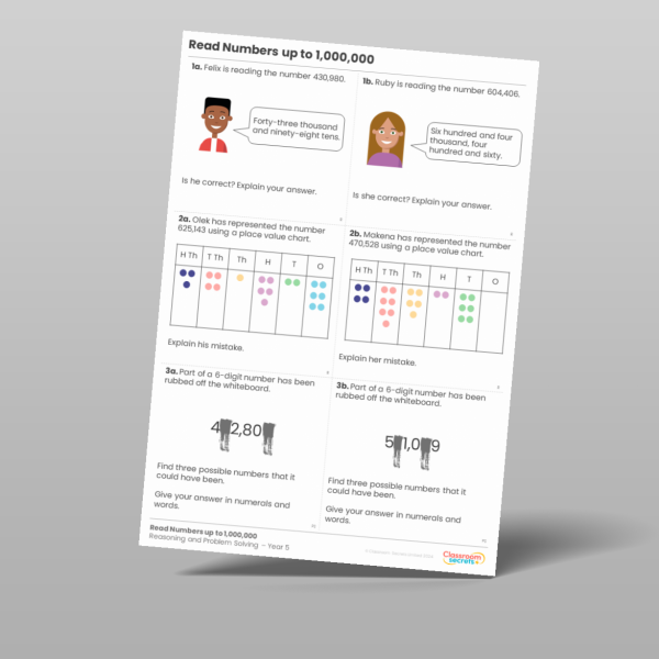 Year 5 Read Numbers Up To 1 000 000 Reasoning And Problem Solving Resource Classroom Secrets