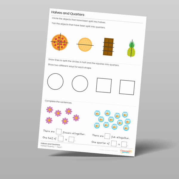 Year 1 Halves And Quarters Varied Fluency Resource | Classroom Secrets