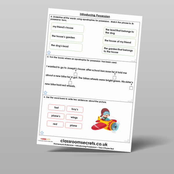 Year 2 Introducing Possession Homework Resource | Classroom Secrets