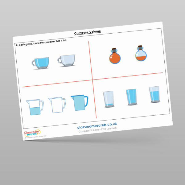 Year 1 Compare Volume Prior Learning Resource | Classroom Secrets