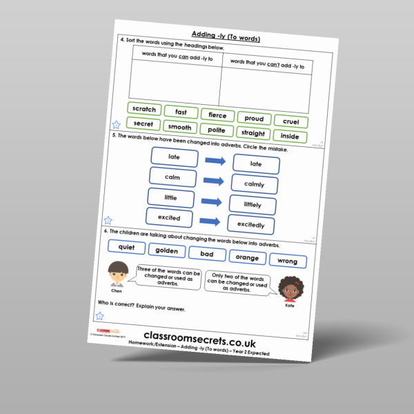 Year 2 Adding Ly Homework Resource | Classroom Secrets