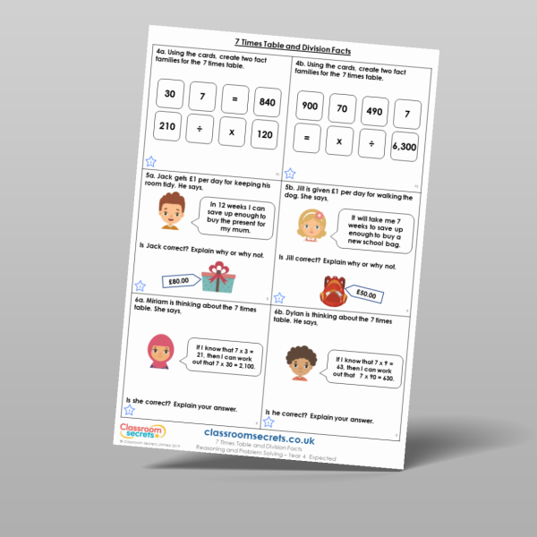 Year 4 7 Times Table And Division Facts Reasoning And Problem Solving ...