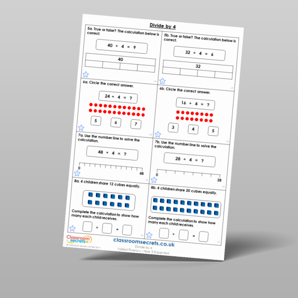 Year 3 Divide By 4 Varied Fluency Resource | Classroom Secrets