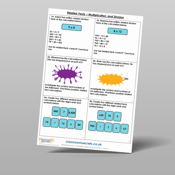 Year 4 Related Facts Multiplication And Division Reasoning And Problem ...