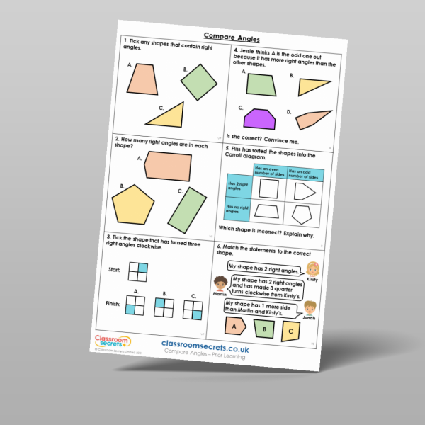 Year 3 Compare Angles Prior Learning Resource | Classroom Secrets