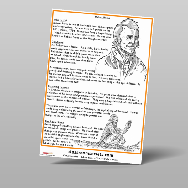 KS1 And Ks2 Robert Burns Comprehension Pack Resource | Classroom Secrets