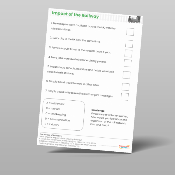 UKS2 What Was The Impact Of The Growing Railway Worksheet Resource ...