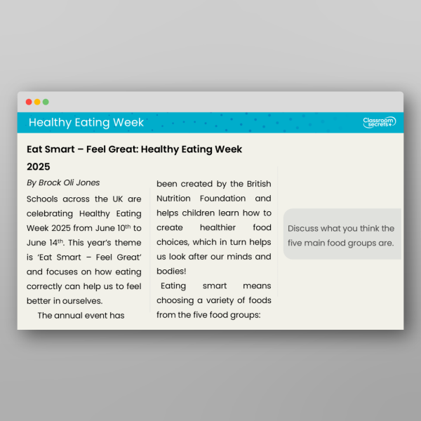KS2 Healthy Eating Reading Activity Resource | Classroom Secrets