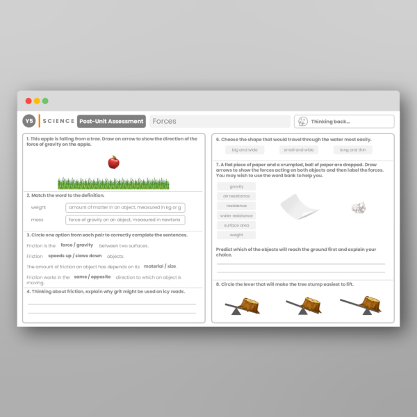 Year 5 Forces Post Unit Assessment Resource | Classroom Secrets