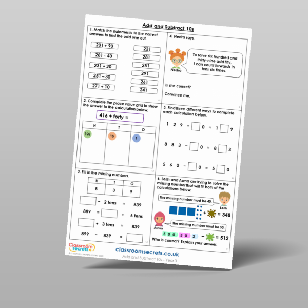 Year 3 Add And Subtract 10s Mixed Activity Resource | Classroom Secrets