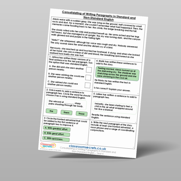 Year 4 Consolidating Of Writing Paragraphs In Standard And Non Standard ...