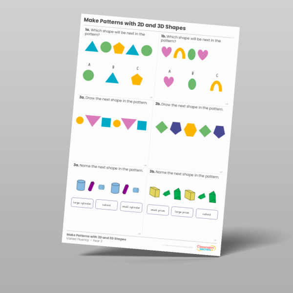 Make Patterns with 2D and 3D Shapes Varied Fluency Resource | Classroom ...