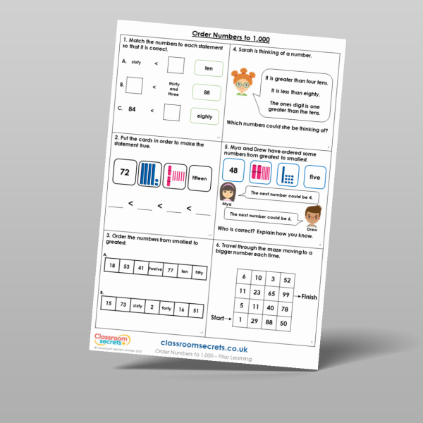 Year 3 Order Numbers To 1 000 Prior Learning Resource | Classroom Secrets