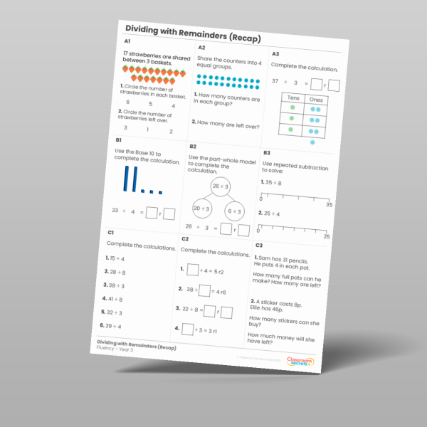 Year 3 Dividing With Remainders Recap Fluency Matrix Resource ...