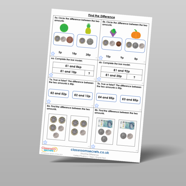 Year 2 Find The Difference Varied Fluency Resource | Classroom Secrets