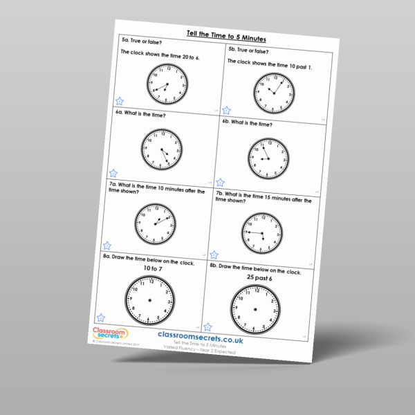 Year 2 Tell The Time To 5 Minutes Varied Fluency Resource | Classroom ...