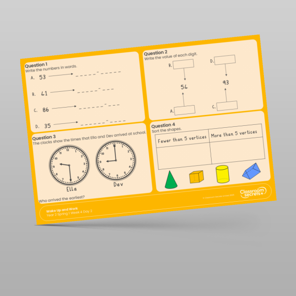 Year 2 Spring 1 Week 4 Wake Up And Work Resource | Classroom Secrets