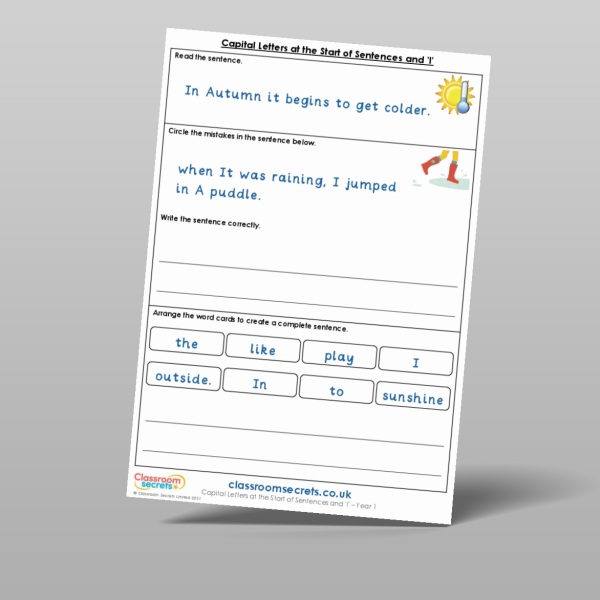 Year 1 Capital Letters At The Start Of Sentences And I Mixed Activity ...