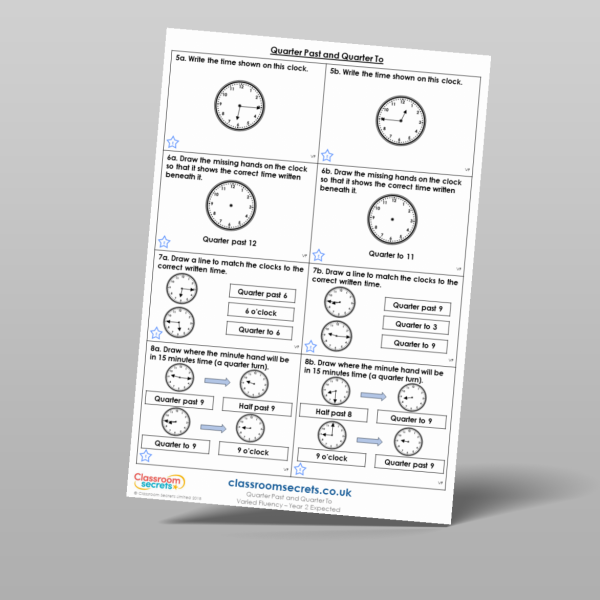Year 2 Quarter Past And Quarter To Varied Fluency Resource | Classroom ...