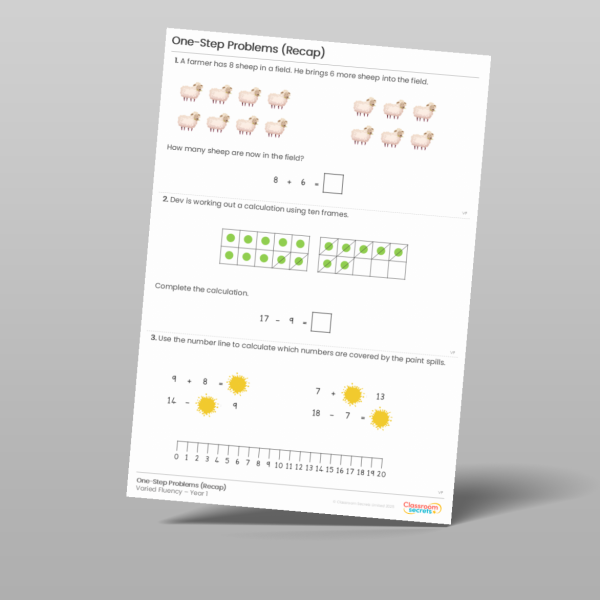 Year 1 One Step Problems Recap Reasoning And Problem Solving Resource | Classroom Secrets