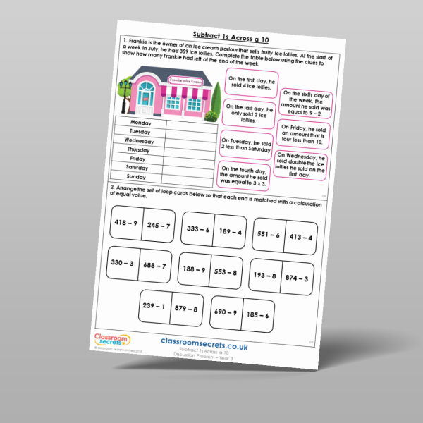 Year 3 Subtract 1s Across A 10 Discussion Problem Resource | Classroom ...