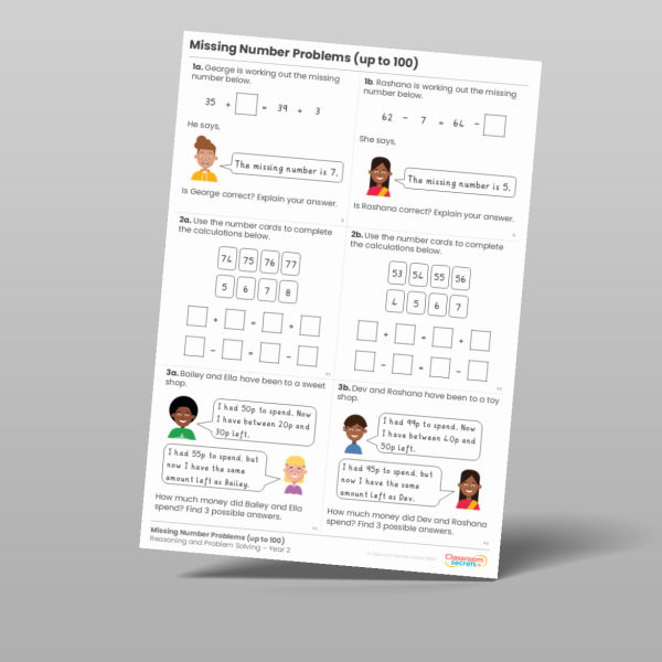 Year 2 Missing Number Problems Up To 100 Reasoning And Problem Solving ...