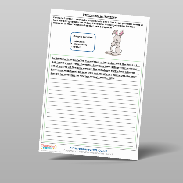 Year 3 Paragraphs In Narrative Application Resource | Classroom Secrets