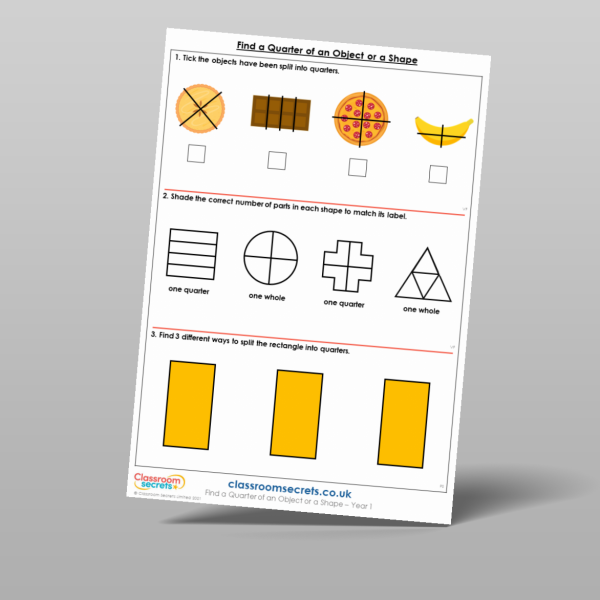 Year 1 Find A Quarter Of An Object Or A Shape Main Activity Resource ...