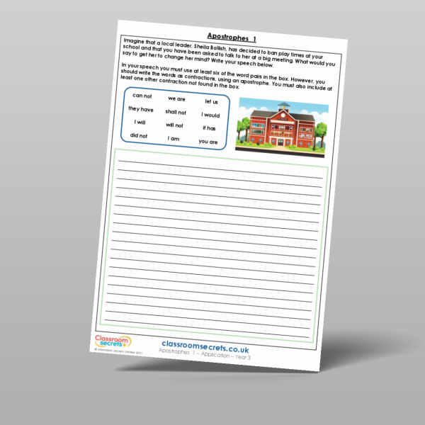 Year 3 Apostrophes 1 Application Resource | Classroom Secrets