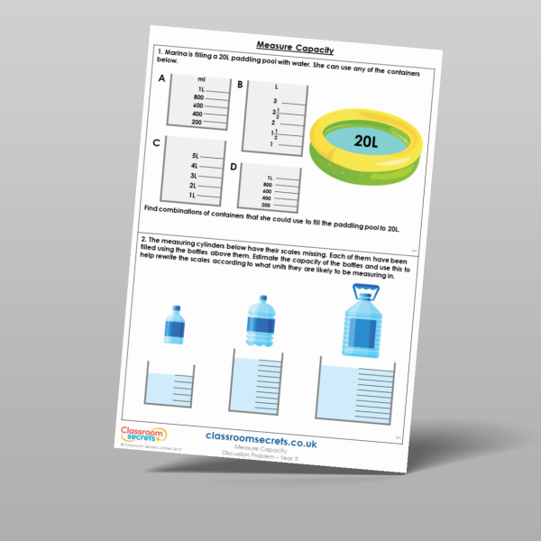 Year 3 Measure Capacity Discussion Problem Resource | Classroom Secrets