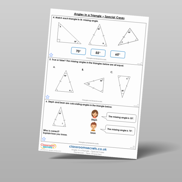 Year 6 Angles In A Triangle Special Cases Homework Resource | Classroom ...