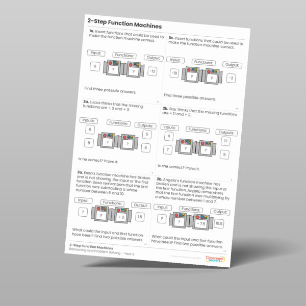 Year 6 2 Step Function Machines Reasoning And Problem Solving 2 Resource | Classroom Secrets