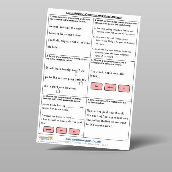 Year 2 Consolidating Commas And Conjunctions Mixed Activity Resource