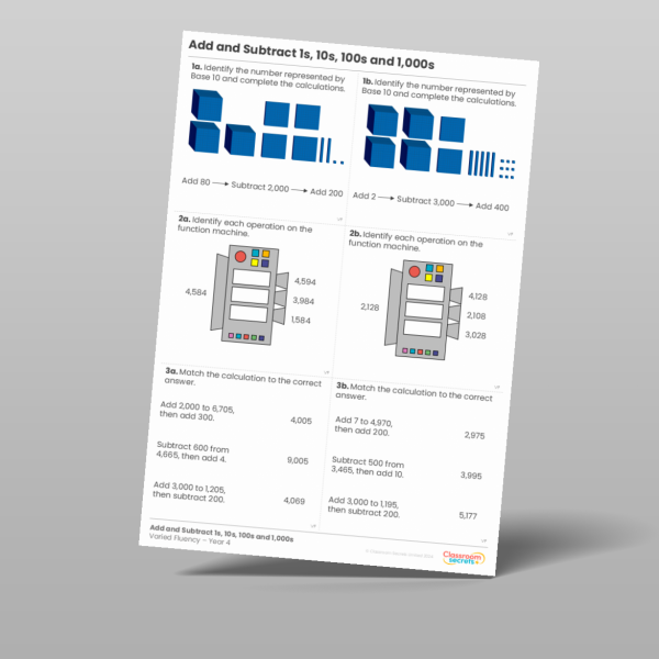 Year 4 Add And Subtract 1s 10s 100s And 1 000s Varied Fluency 2 ...