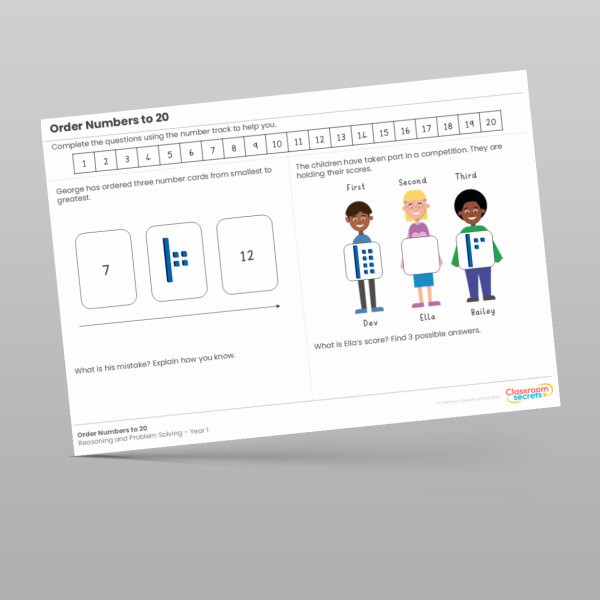 Year 1 Order Numbers To 20 Reasoning And Problem Solving Resource ...