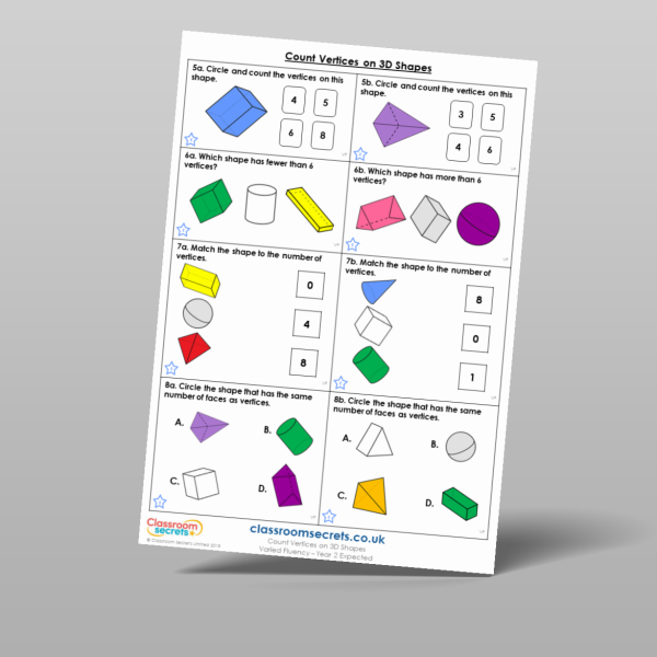 Year 2 Count Vertices On 3d Shapes Varied Fluency Resource | Classroom ...